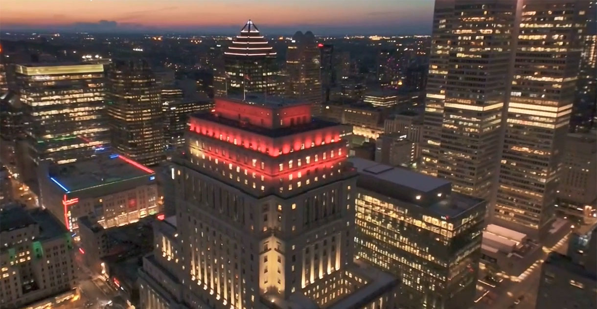 MACH Lights Up Buildings in Red | Groupe Mach
